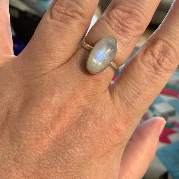 Elegant Rectangle Cushion Cut Aqua Blue Chalcedony Boho Ring Sterling Silver Statement Ring ...