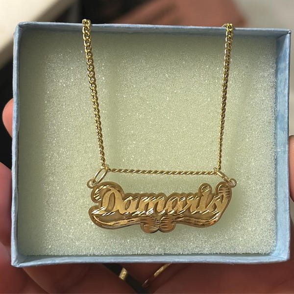 Solid Gold, Heart Name Necklace, Nameplate, Diamond Cut, 14K Solid Gold ...