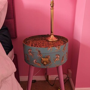 Tropical Wooden Side Table in Hot Pink and Orange Leopard - Etsy