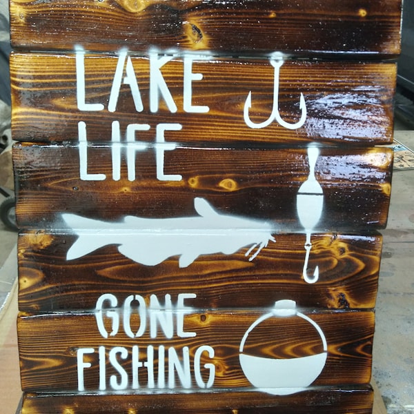 Stencil, Reusable Lake Stencil Sheet, Gone Fishing Stencil, Lake Life ...