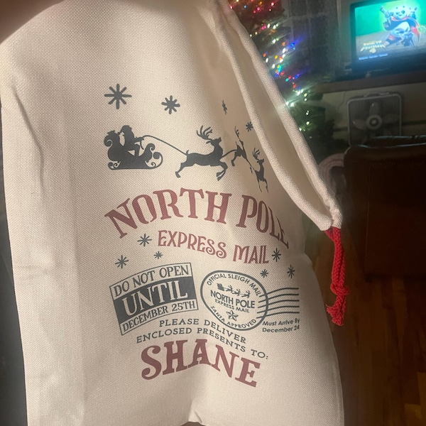 North Pole Santa Sack, Presents Bag, Christmas Gift Sack, Personalized ...