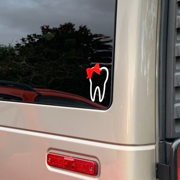 Tooth With Bow Vinyl Decal, Dental Profession Car Window Sticker ...