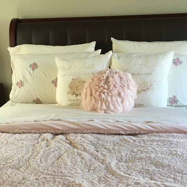 French Linen Pillow Cover. Shabby Country White Floral Cushion. Swedish ...