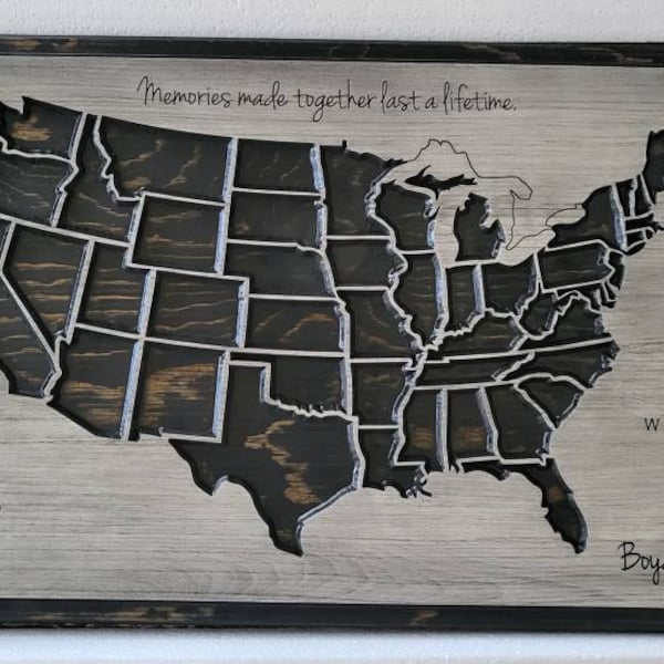 Wood Travel Map With Compass - Use Push Pins to Mark Locations ...