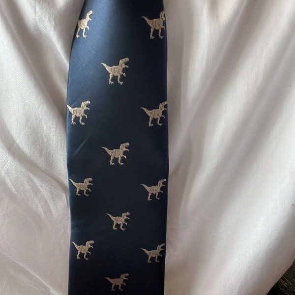 Navy Tie With Dinosaur T-rex Embroidered Design by Frederick Thomas ...