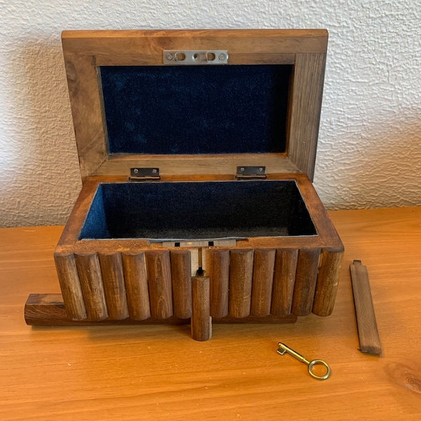Hand Carved Puzzle Box, Blue Inlay Puzzle Box Walnut Secret Lock Box ...