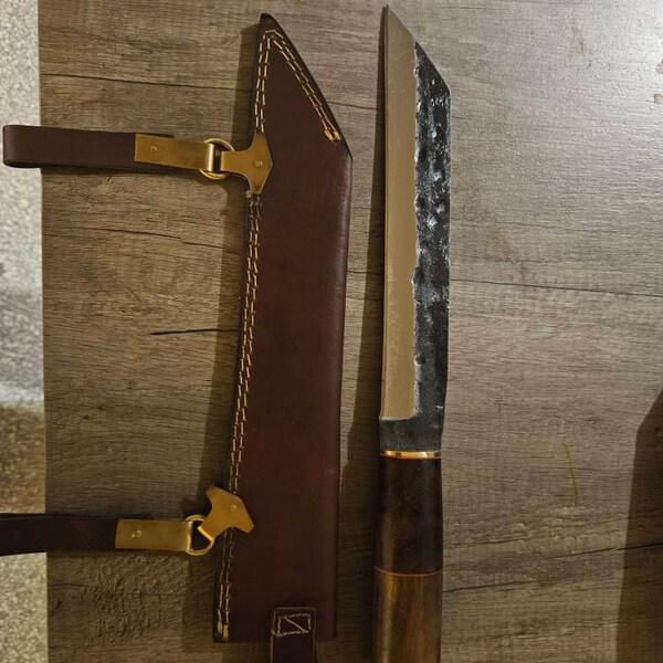 Medieval Work Knife Celtic Viking Hardwood Leather Sheath Sax Style ...