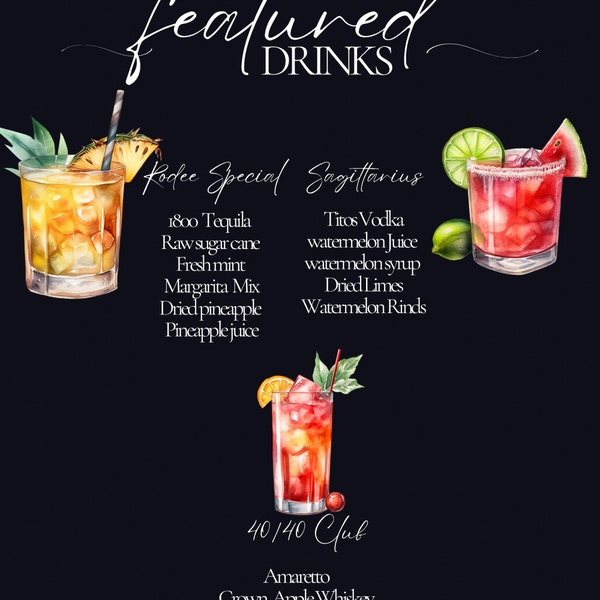 Featured Signature Drink Sign Bar Menu Template Minimalist Printable ...