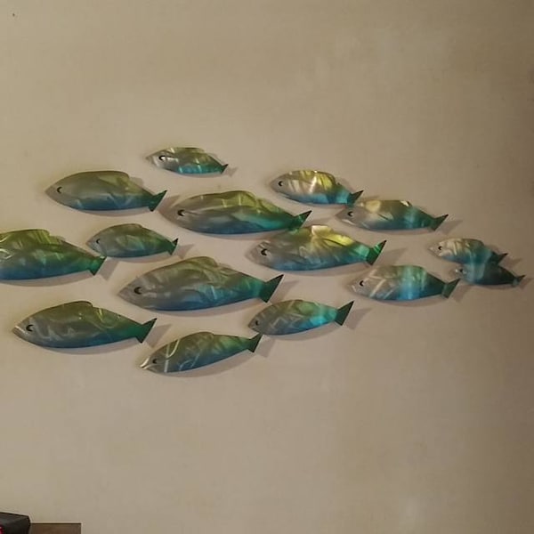 XL Metal Fish Sculpture: Shoal Wall Art, Nautical Beach House Decor - Etsy
