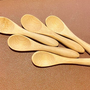 6 Mini BAMBOO Wooden Spoons 3 Inch Wooden Teaspoons Small Spoon Tea ...