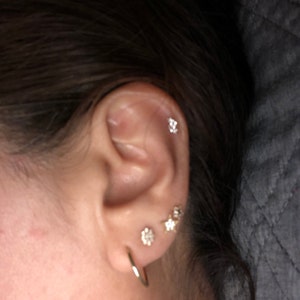 14K REAL Solid Gold CZ Diamond Sunshine Hoop Earring Piercing | Etsy