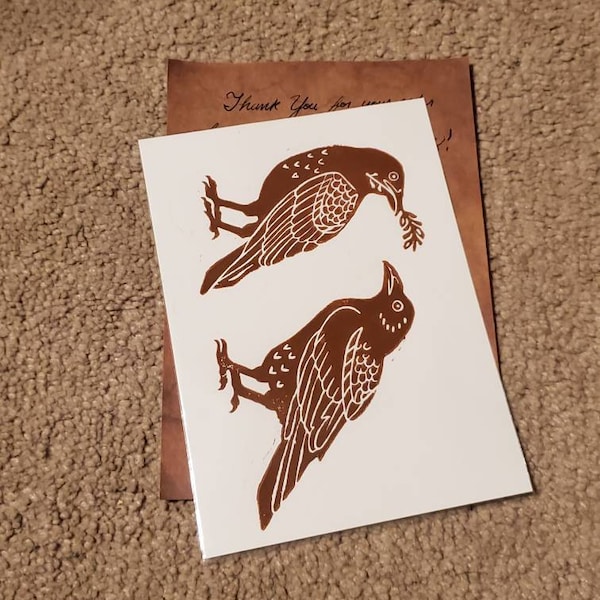 Birds- Linocut Original Print 5x7