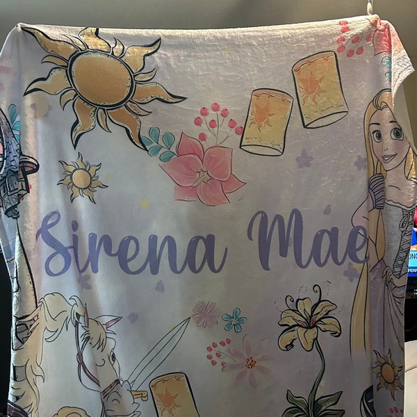 Personalized Tangled Rapunzel Blanket, Watercolor Disney Princess ...