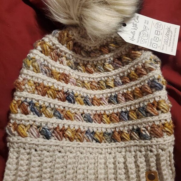 Striped Beanie, Blue & Yellow, School Spirit, Pom Pom Hat, Crochet Hat ...