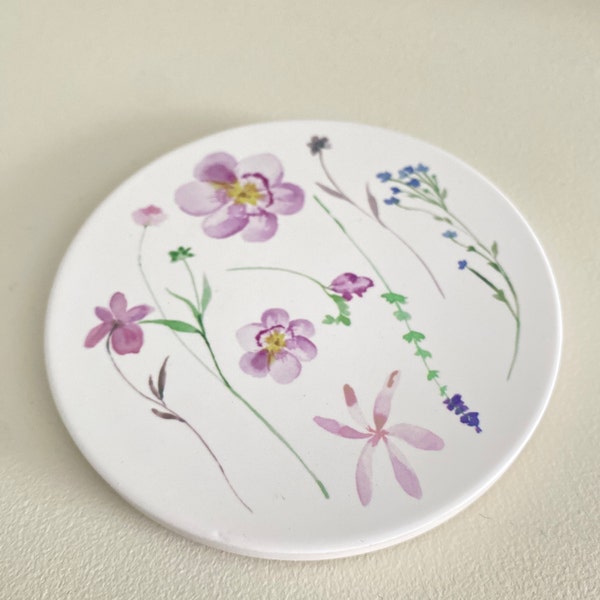 Pressed Flowers Ceramic Coaster Set | Floral Drinks Coaster, Set of ...