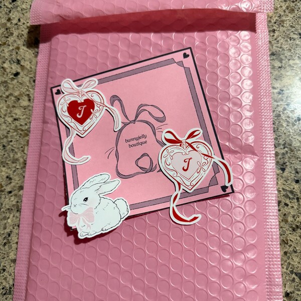 Custom Initial Heart Locket Sticker, Coquette, Hand-drawn, Ribbon ...