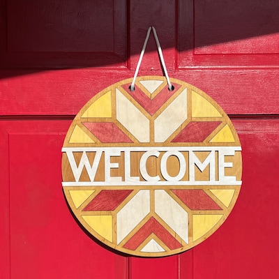 Barn Quilt Welcome Sign, Digital Download, Round Door Hanger Svg ...