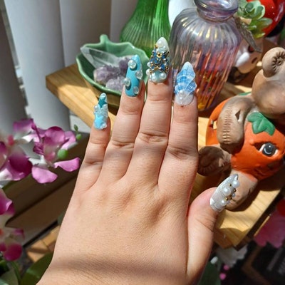 Blue Ocean Theme Style Nails Ocean-inspired Press on Nails Marine Nail ...