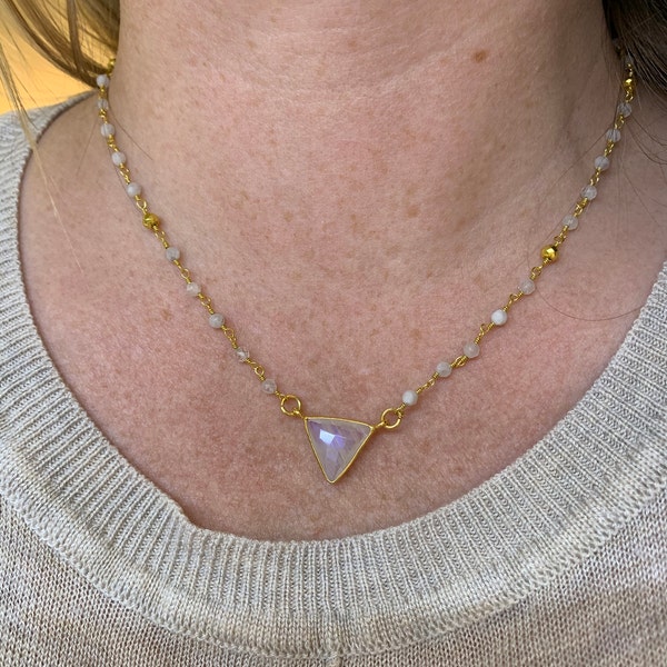 Natural Rainbow Moonstone Triangle Briolette 925 Sterling Silver Gold ...