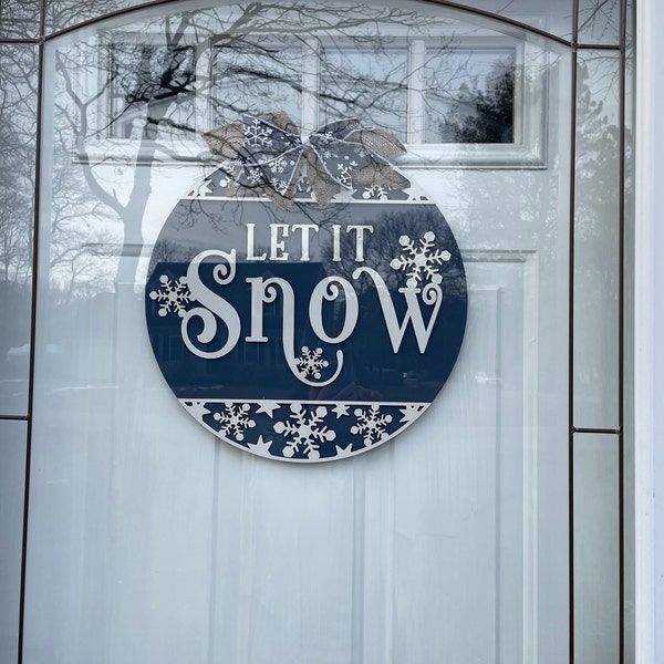 Let It Snow Sign Navy Round Snowflake Sign Winter Door Front Door ...