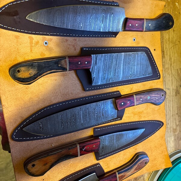 Hand Forged Damascus Steel Chef Knife Set, Kitchen Knives | Chef Knive ...