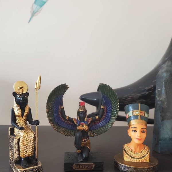 Vintage Isis Mini Statue - Small Hand-painted Ancient Egyptian Goddess ...