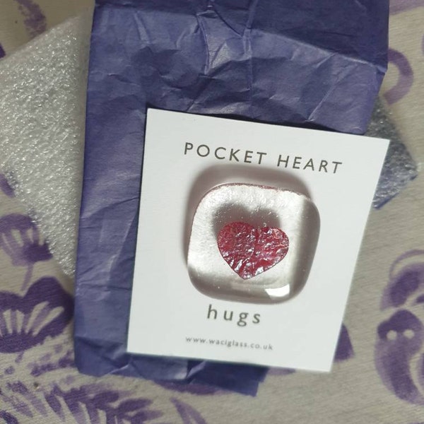 Pocket Heart Fused Glass, Pocket Token, Hugs, Love You, Miss You, You ...