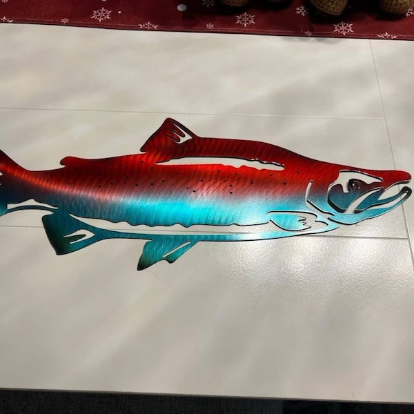 Brightly Colored Salmon Metal Art, King Salmon Decor, Chinook Salmon ...