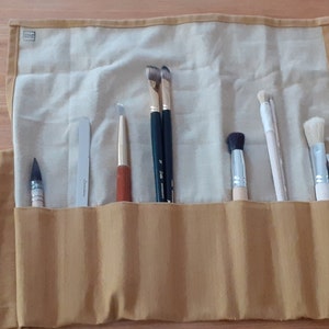 Warm Brown Waxed Canvas Tool Roll, Pen, Pencil, Paintbrush Roll Multiple Sizes With or Without ...
