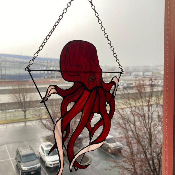 Red Octopus Stained Glass Halloween Suncatcher. Window Wall Hangings ...