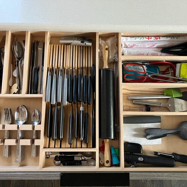 Two Tier Drawer Organizer With Sliding Tray for Utensils Silverware ...