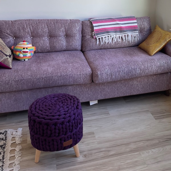 Knitted Pouf, Chunky Knit Pouffe, Round Knit Pouf, Knit Poof, Knitted ...