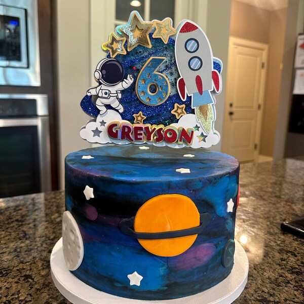 Astronaut Birthday Cake Topper: Space Theme, Glitter Cardstock - Etsy