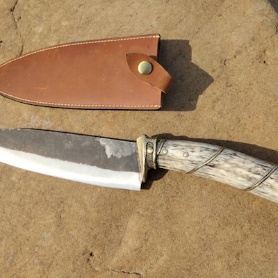 Bone Handle Damacus Skinning Knife With Sheath Bushcraft - Etsy