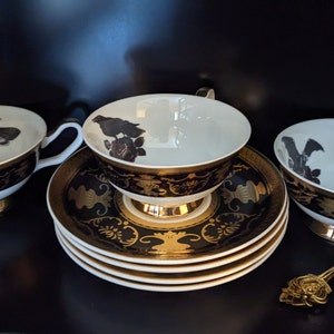Beautiful Black Crow Teacup and Saucer Set, 8 Ounces, Food Safe and ...