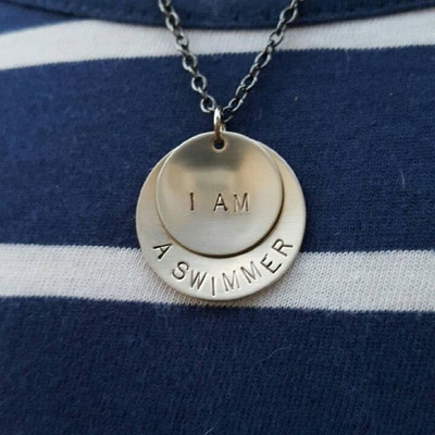 I AM a SWIMMER Necklace Swimming Necklace on Gunmetal Chain Swimming ...