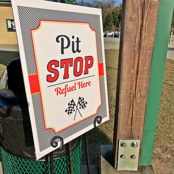 Pit Stop Sign, Race Car Birthday Sign Printable, Racing Food Party Sign ...