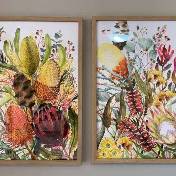 Australian Native Flower Art Prints, Aussie Flora Wall Art Set of 2 ...