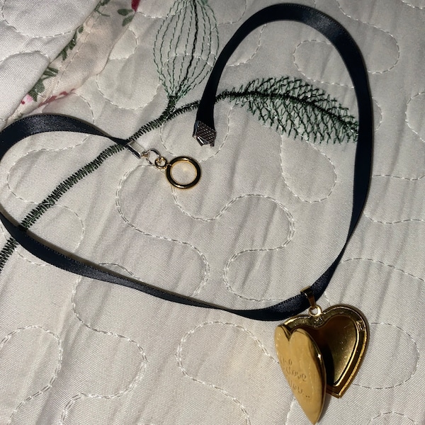 The “priscilla” Necklace | Black Ribbon Gold Locket Necklace | - Etsy