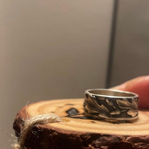 Band Tree Ring Nature Inspired Band Oak Leaf Ring Acorns Band Embossed ...