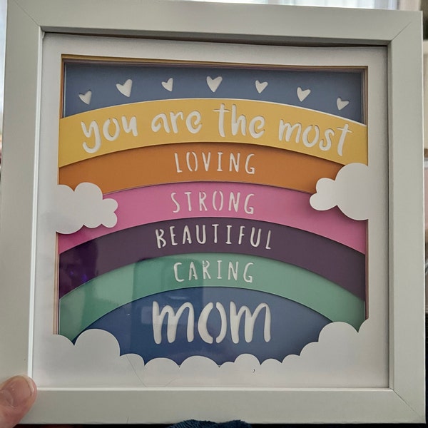 3D Mom Shadow Box, Loving, Strong, Beautiful, Caring, Rainbow Shadow ...