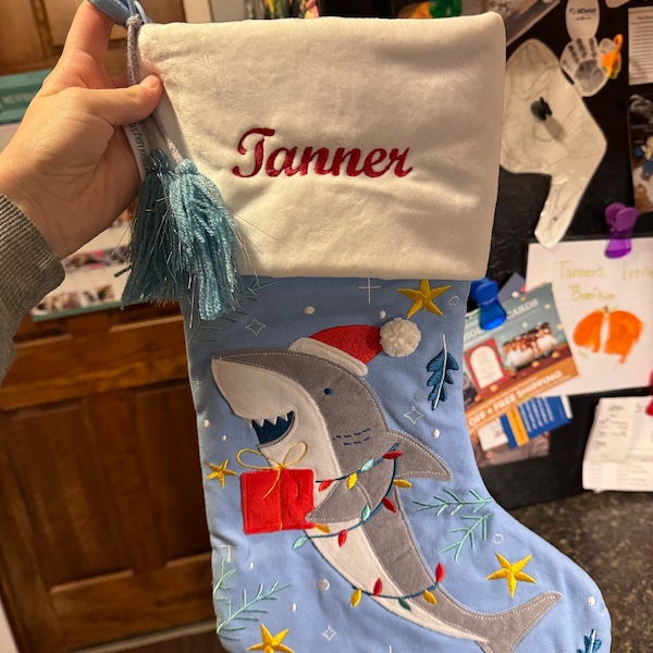 Shark Stocking, Boy Christmas Stocking, Blue Christmas Stocking, Baby's ...