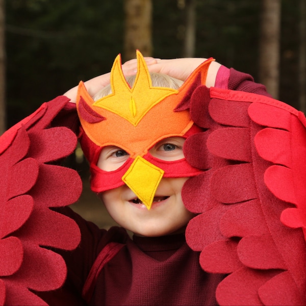 Phoenix Costume Set, 3 Piece / Felt Mask, Flappable Wings and Fiery ...