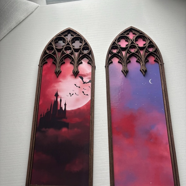 Celestial Sunset Sky Cathedral Window Bookshelf Decor | Book Nook - Etsy