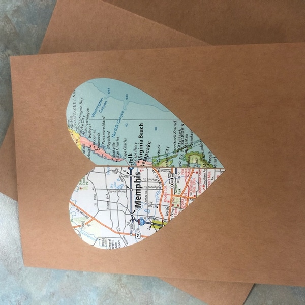 Long Distance Boyfriend Card Custom Made Map Heart With Your Cities - Etsy