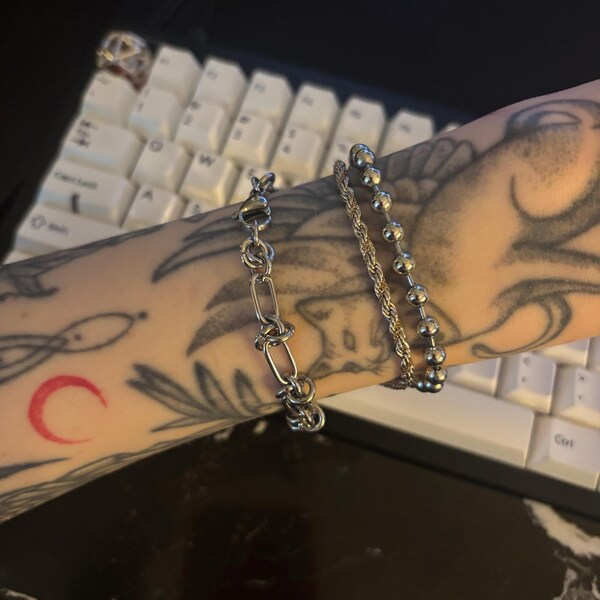 Ball Chain Bracelet / Stainless Steel/ Beaded Chain/ Silver Ball and ...