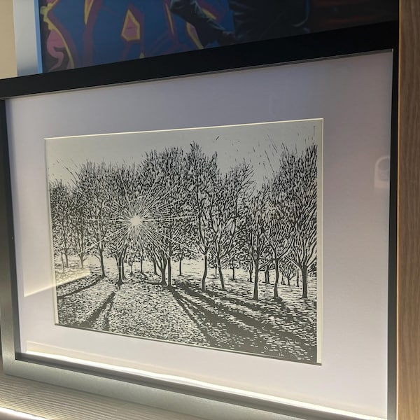 Sunburst Original Lino Print/black and White/a4 Linocut/woodland Block ...