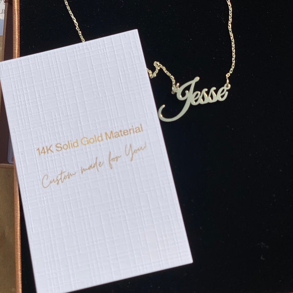 14K Solid Gold Custom Name Necklace • Cursive Script Name Pendant ...
