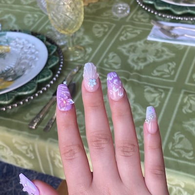 Blue Ocean Theme Style Nails Ocean-inspired Press on Nails Marine Nail ...