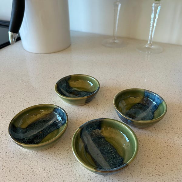 Handmade Pottery Chip and Dip Bowl Green Ceramic Chip and Dip Bowl ...